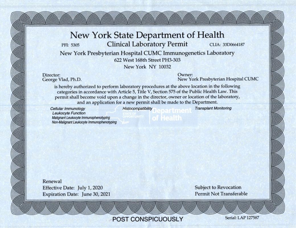 Laboratory Permits and Accreditations | Pathology