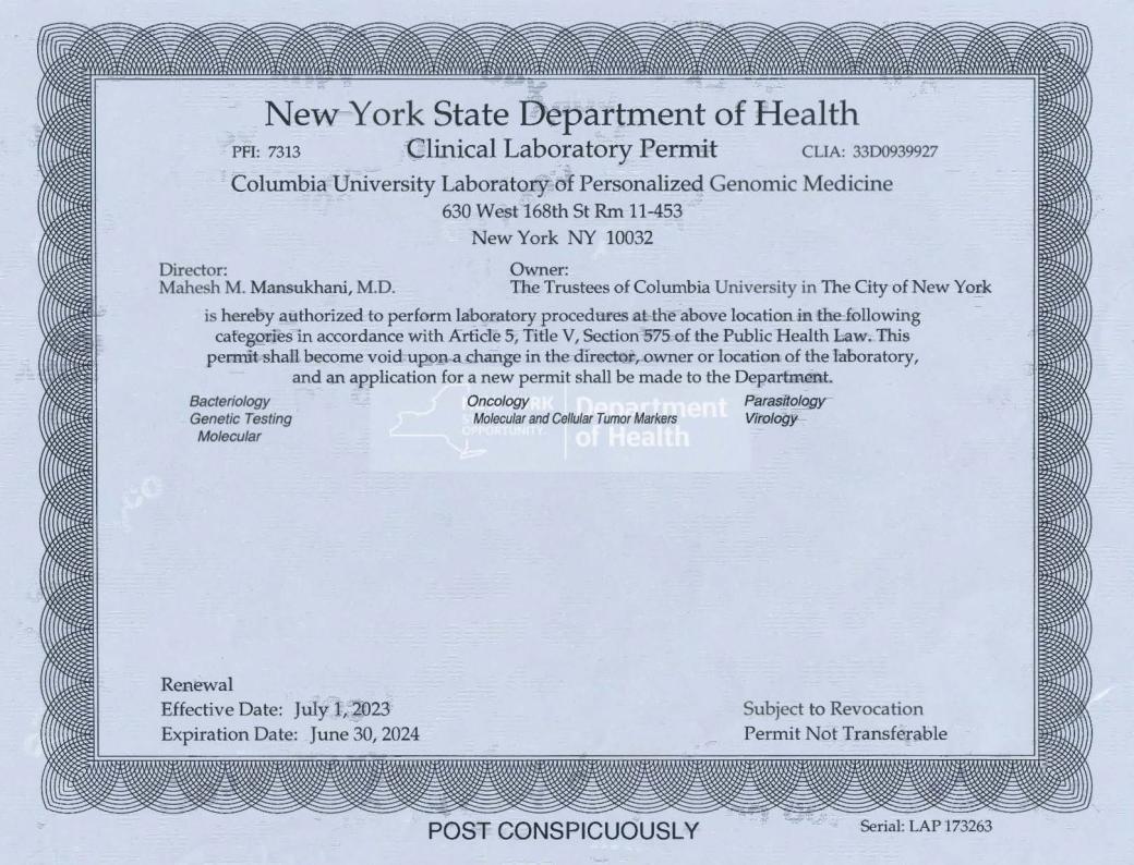 Laboratory Permits and Accreditations | Pathology