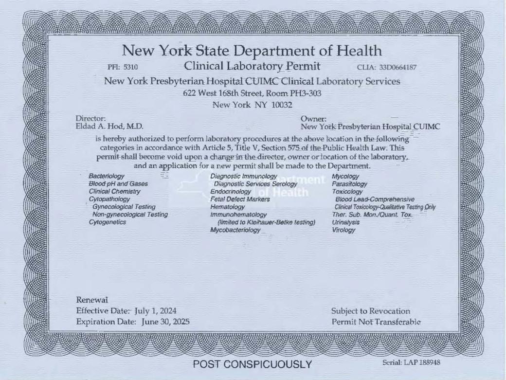 Laboratory Permits and Accreditations | Pathology