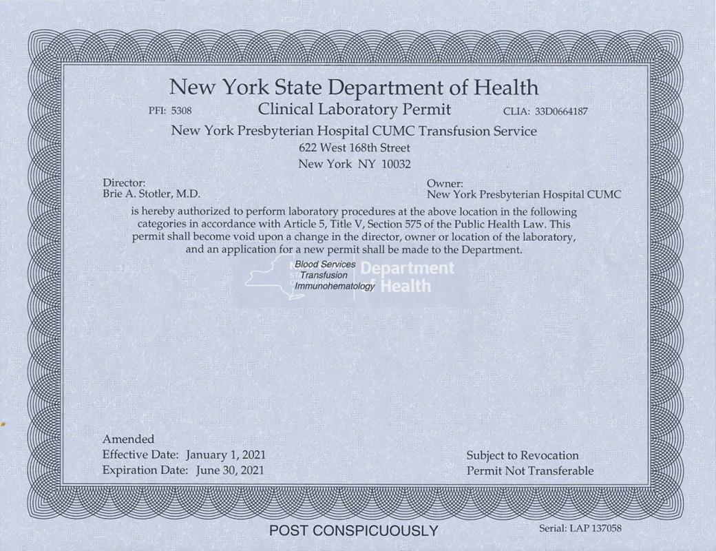 Laboratory Permits and Accreditations | Pathology