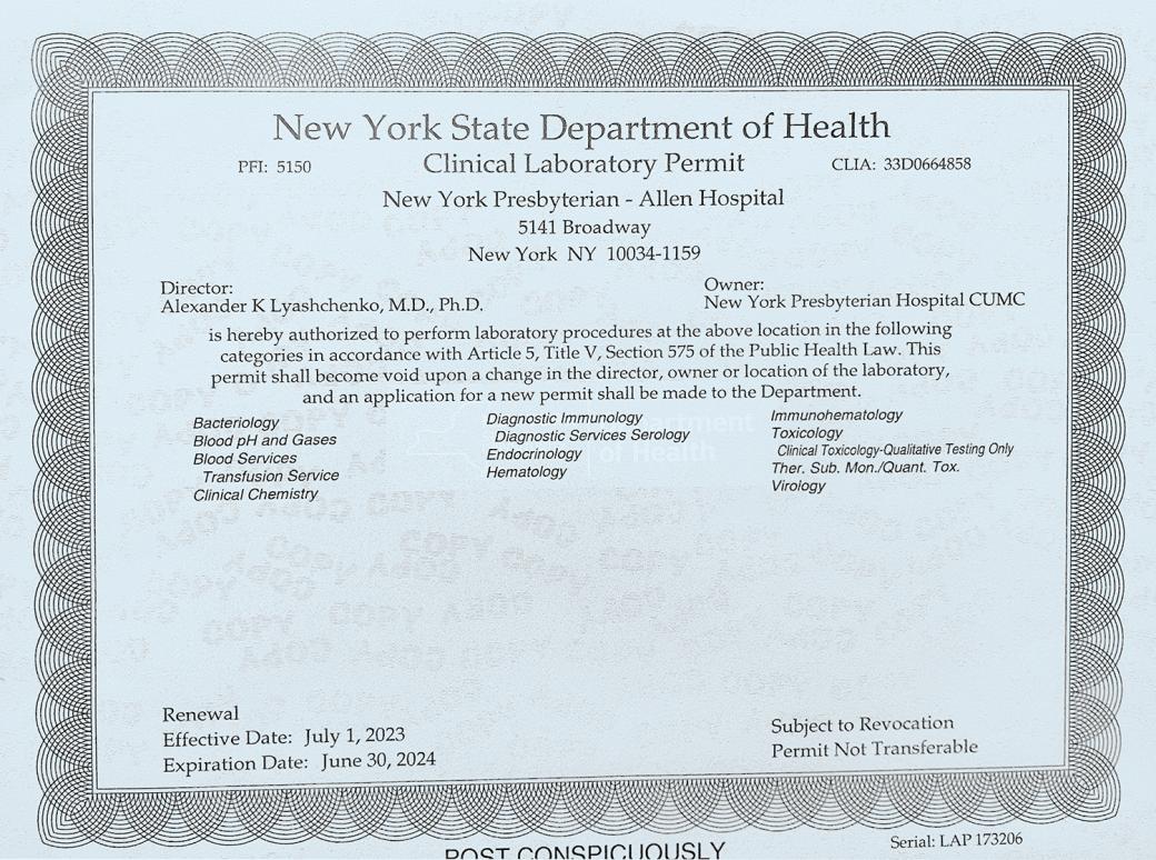 Laboratory Permits and Accreditations | Pathology