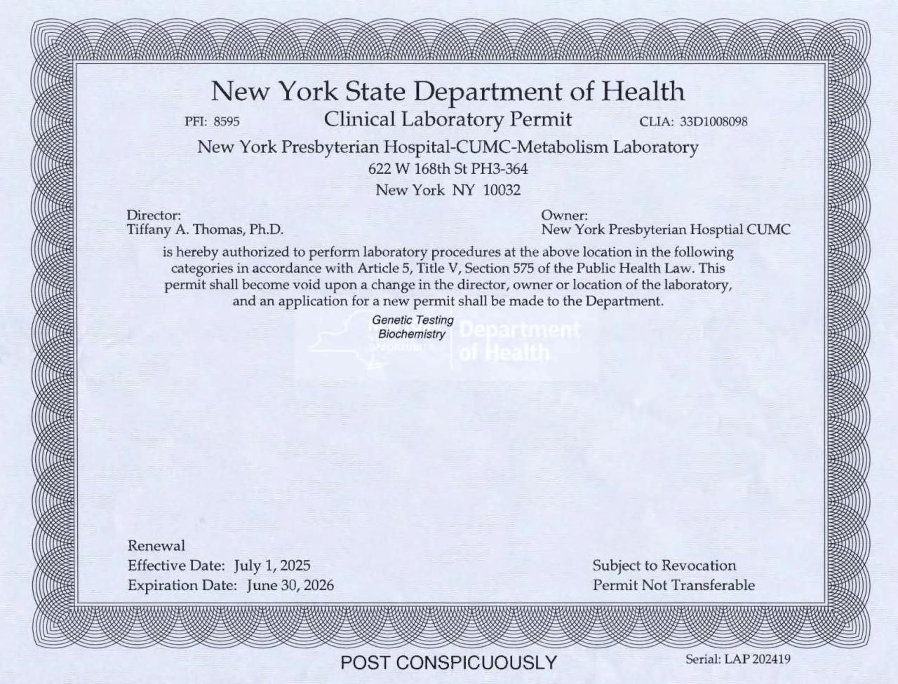Laboratory Permits and Accreditations | Pathology