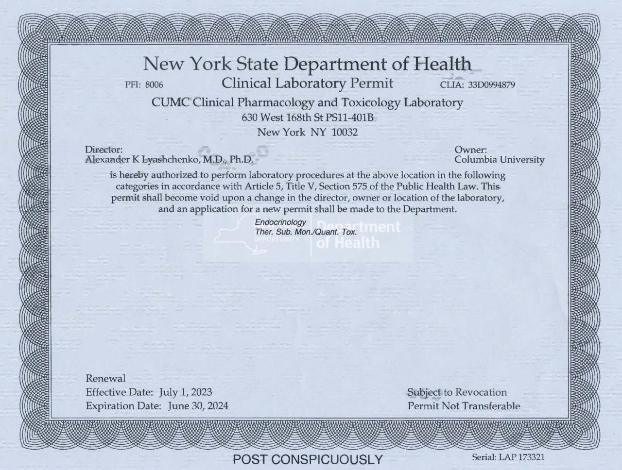 Laboratory Permits and Accreditations | Pathology