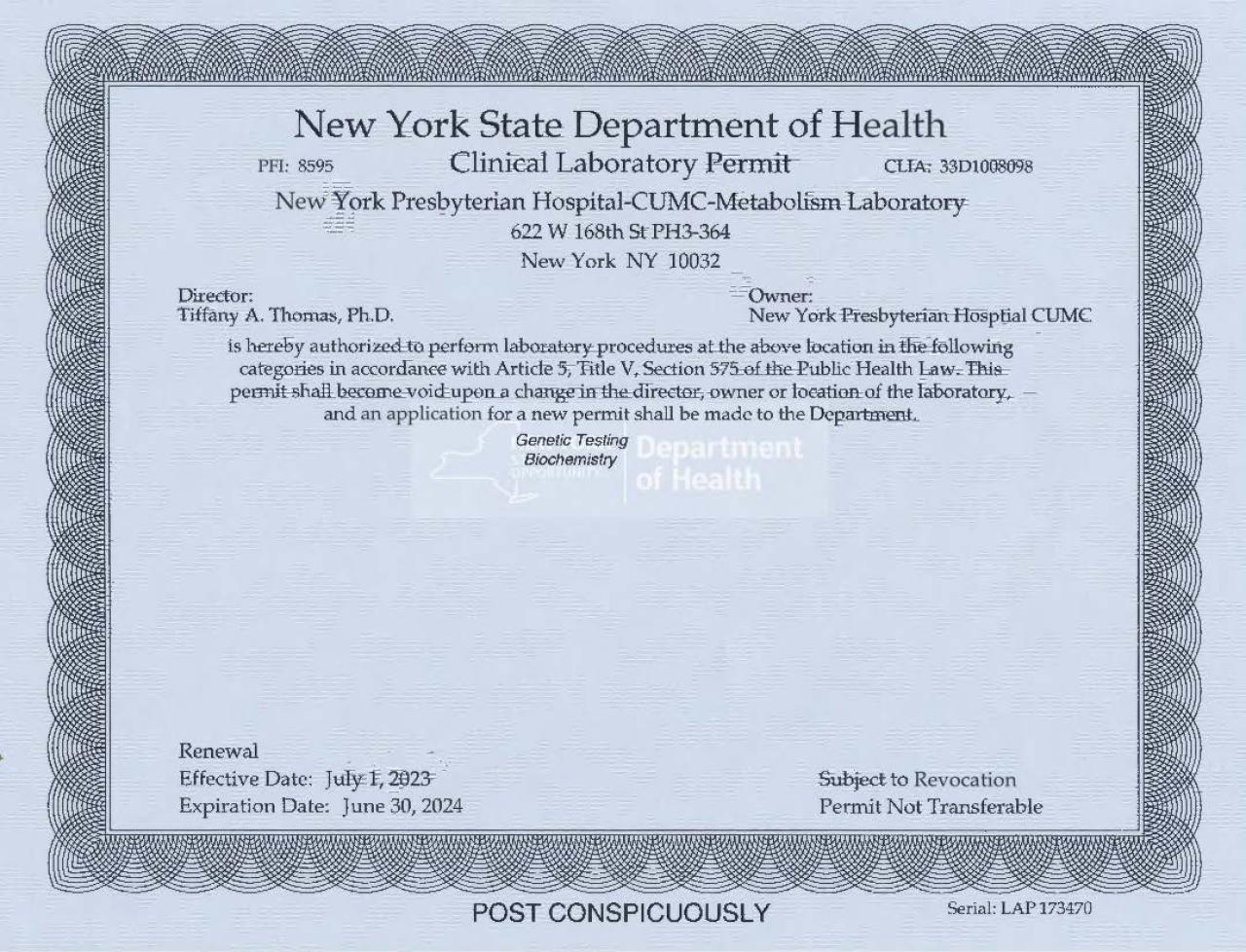 Laboratory Permits and Accreditations | Pathology