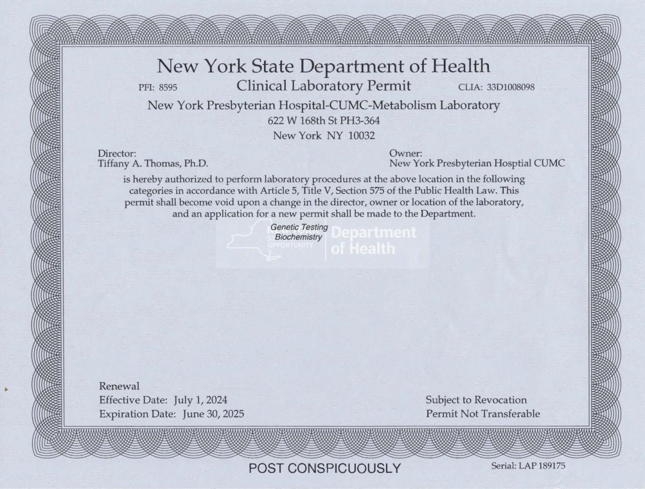 Laboratory Permits and Accreditations | Pathology