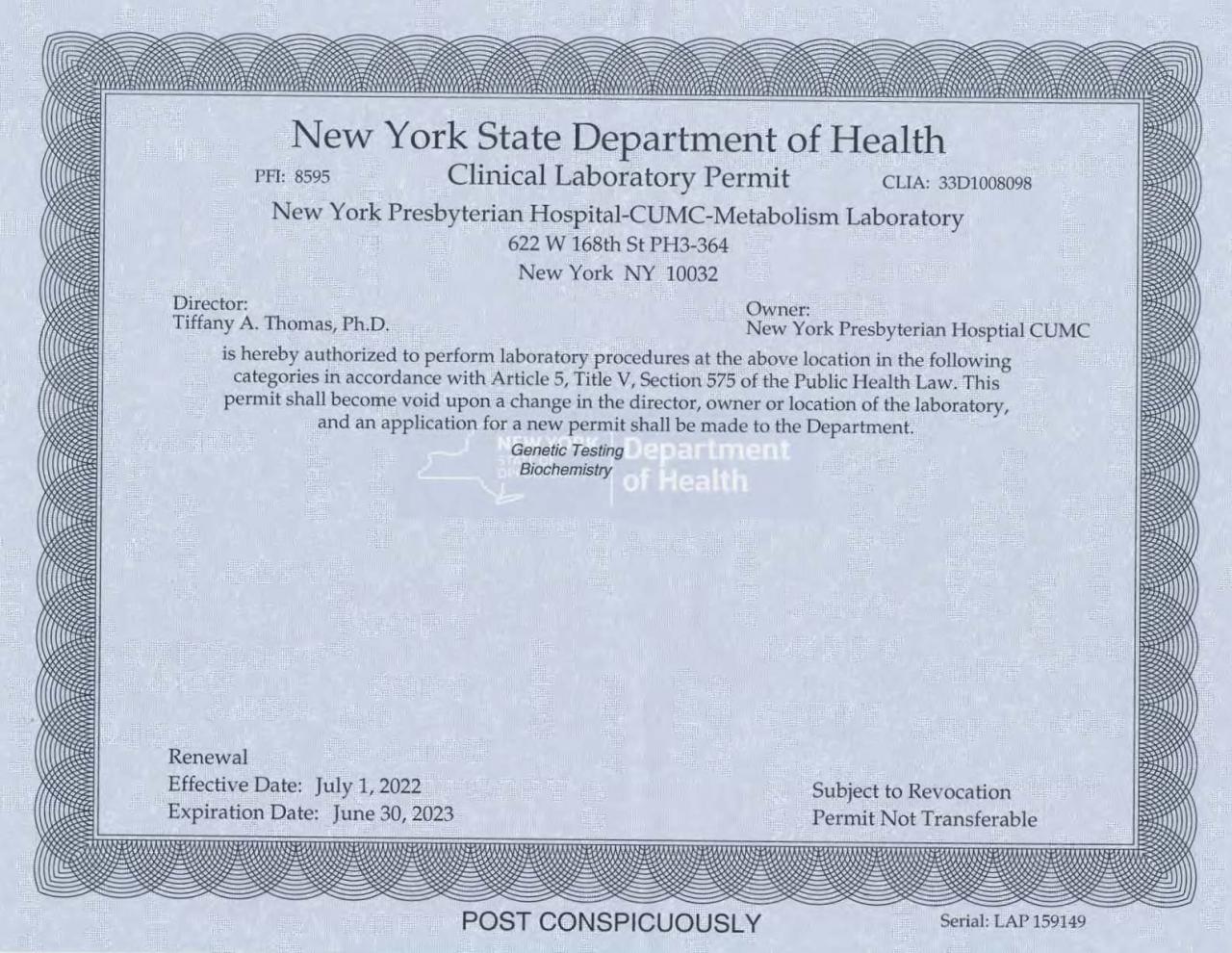 Laboratory Permits and Accreditations | Pathology