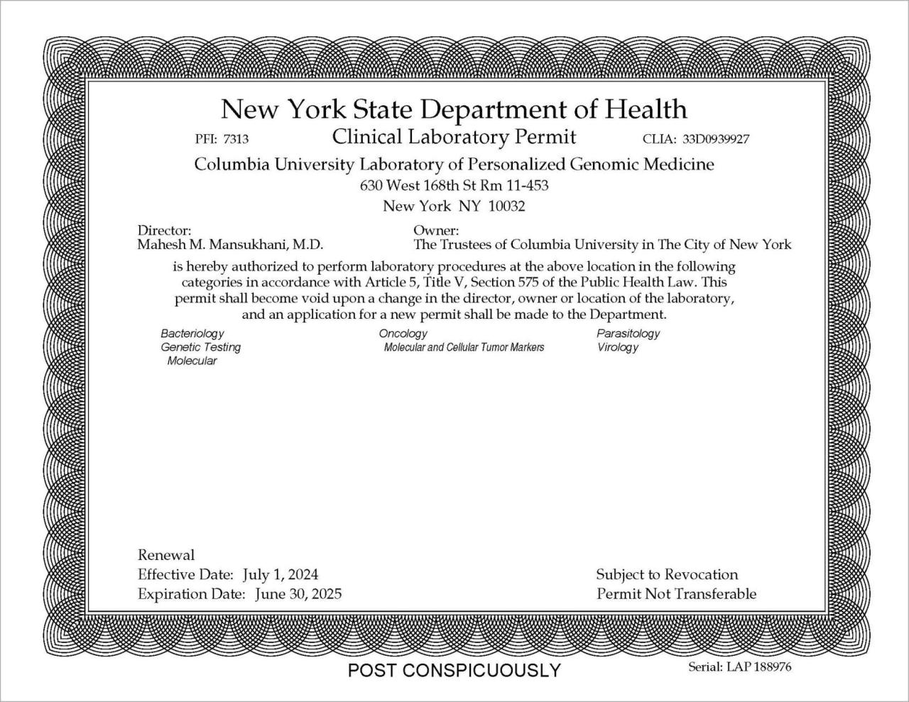 Laboratory Permits and Accreditations | Pathology