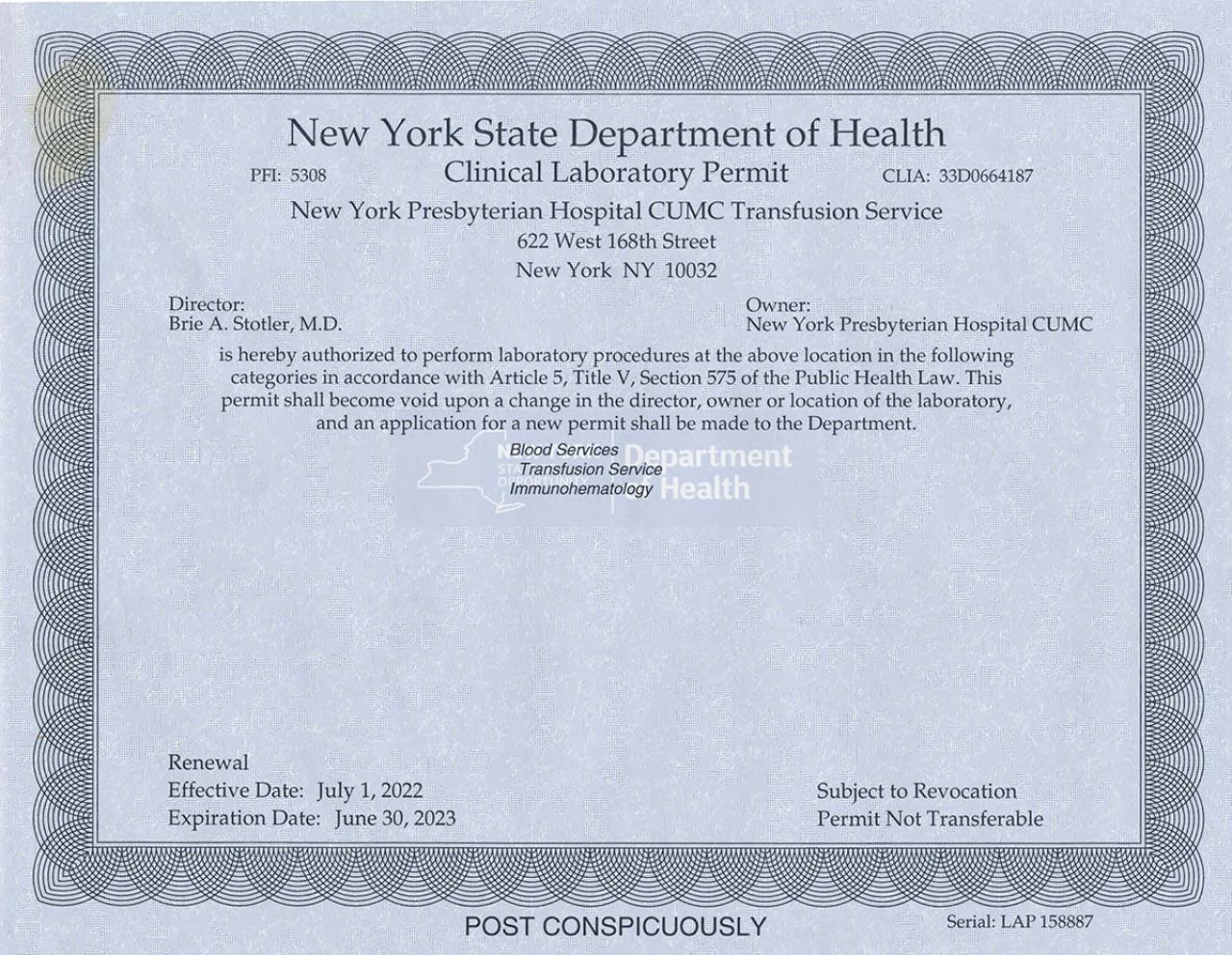Laboratory Permits and Accreditations | Pathology