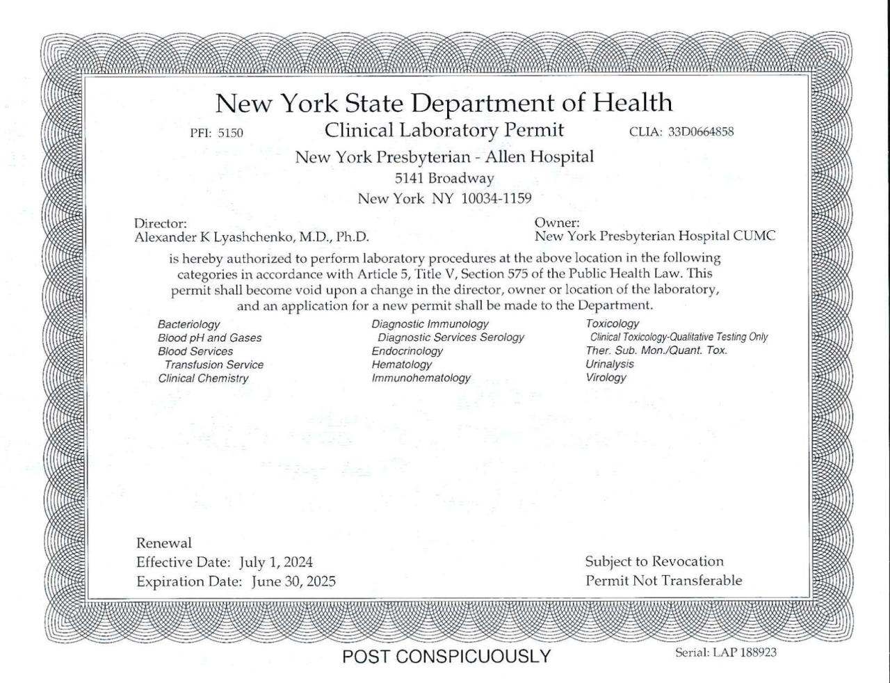 Laboratory Permits and Accreditations | Pathology