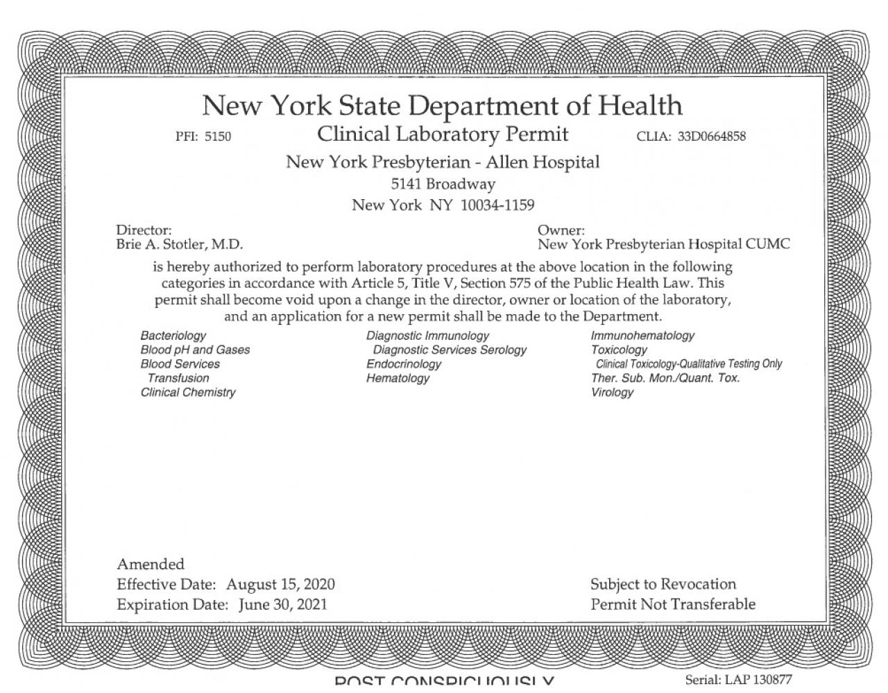 Laboratory Permits and Accreditations | Pathology