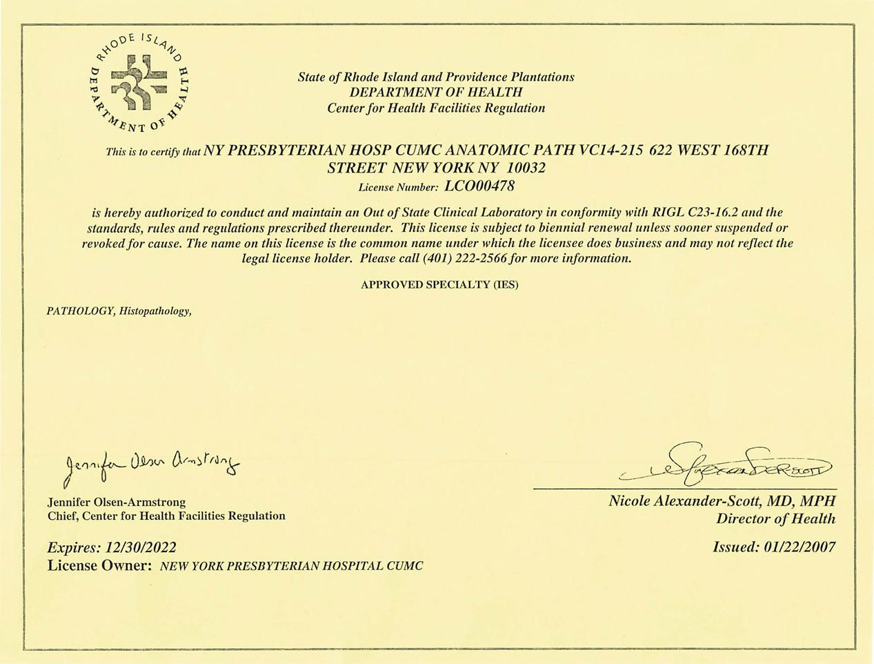 Laboratory Permits and Accreditations | Pathology