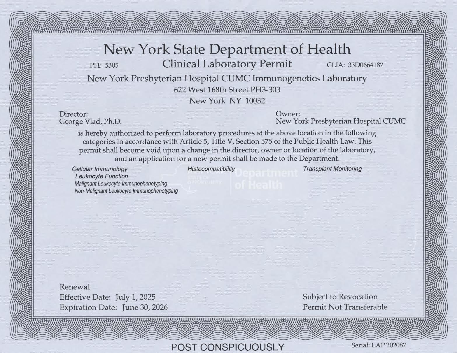 Laboratory Permits and Accreditations | Pathology