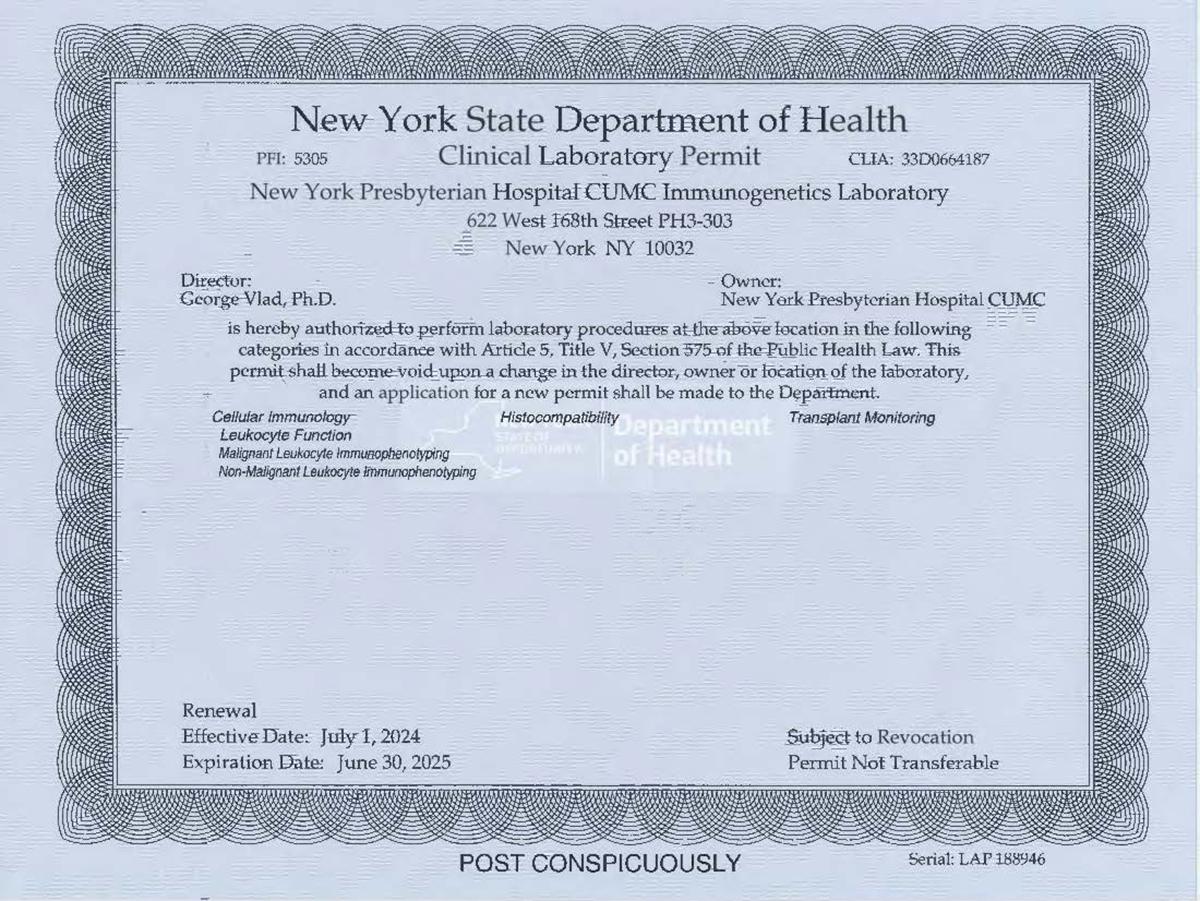 Laboratory Permits and Accreditations | Pathology