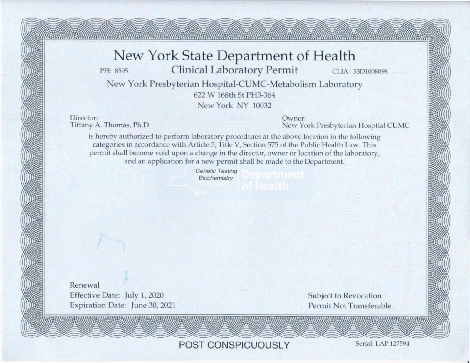 Laboratory Permits and Accreditations | Pathology