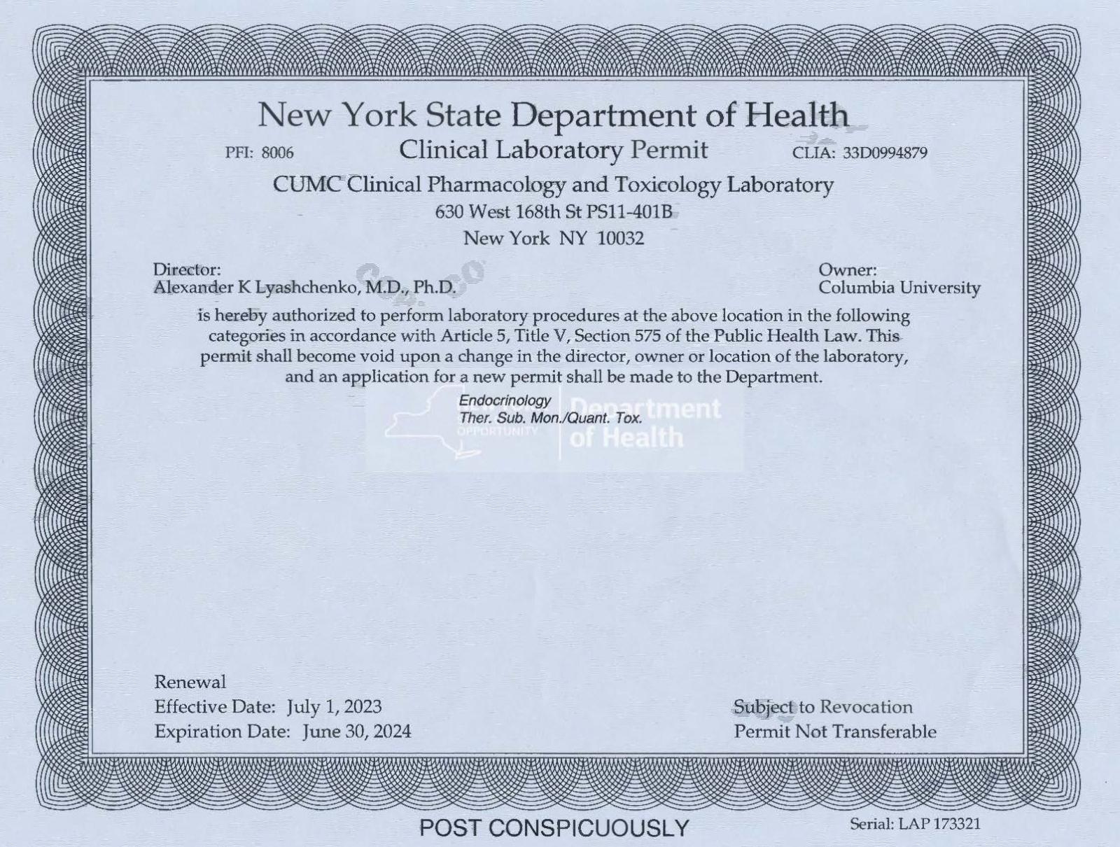 Laboratory Permits and Accreditations | Pathology