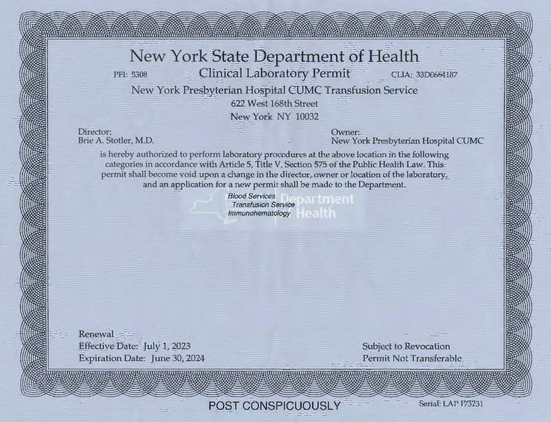 Laboratory Permits and Accreditations | Pathology