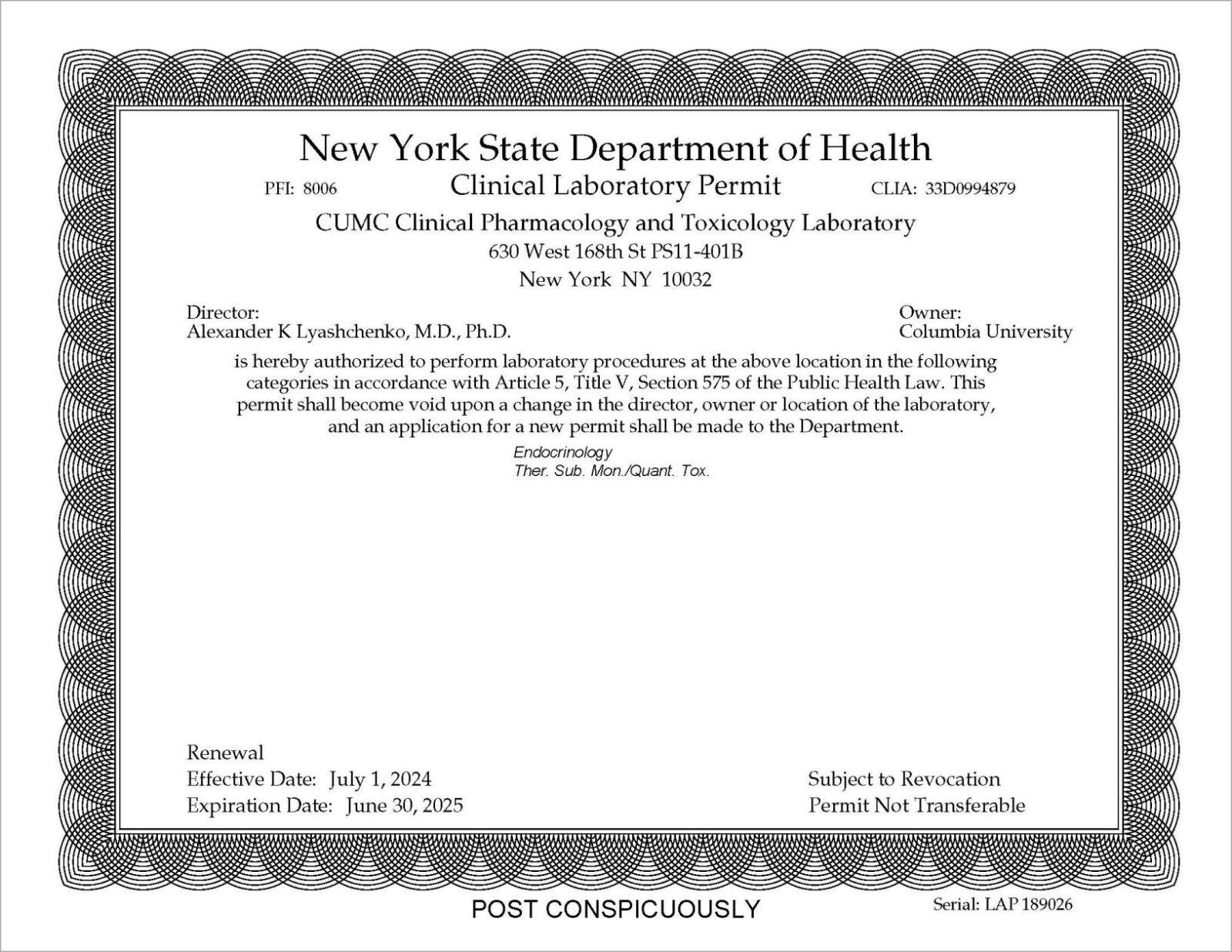 Laboratory Permits and Accreditations | Pathology
