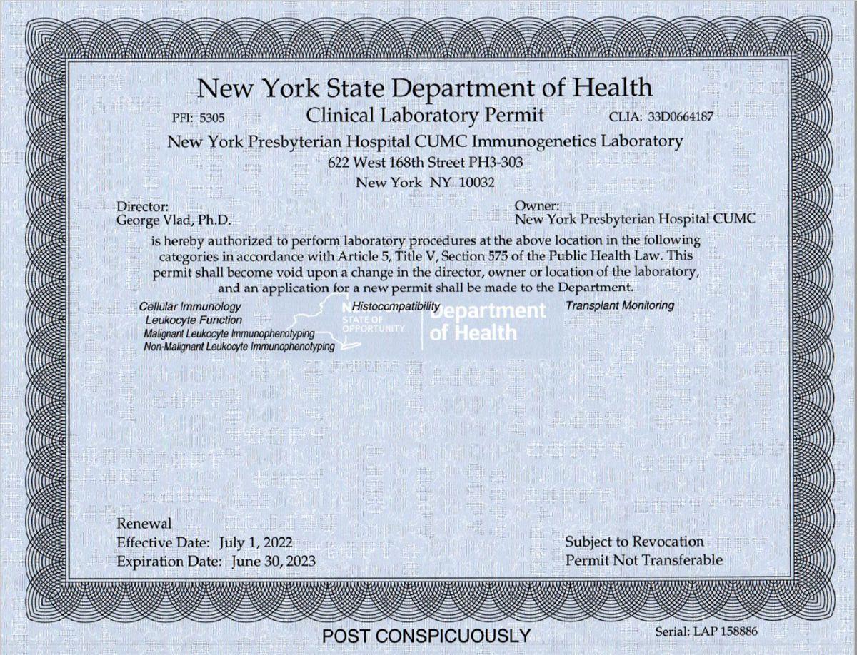 Laboratory Permits and Accreditations | Pathology