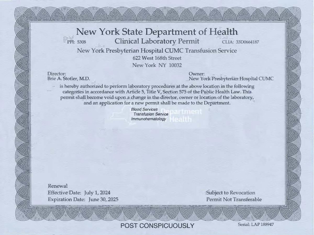 Laboratory Permits and Accreditations | Pathology