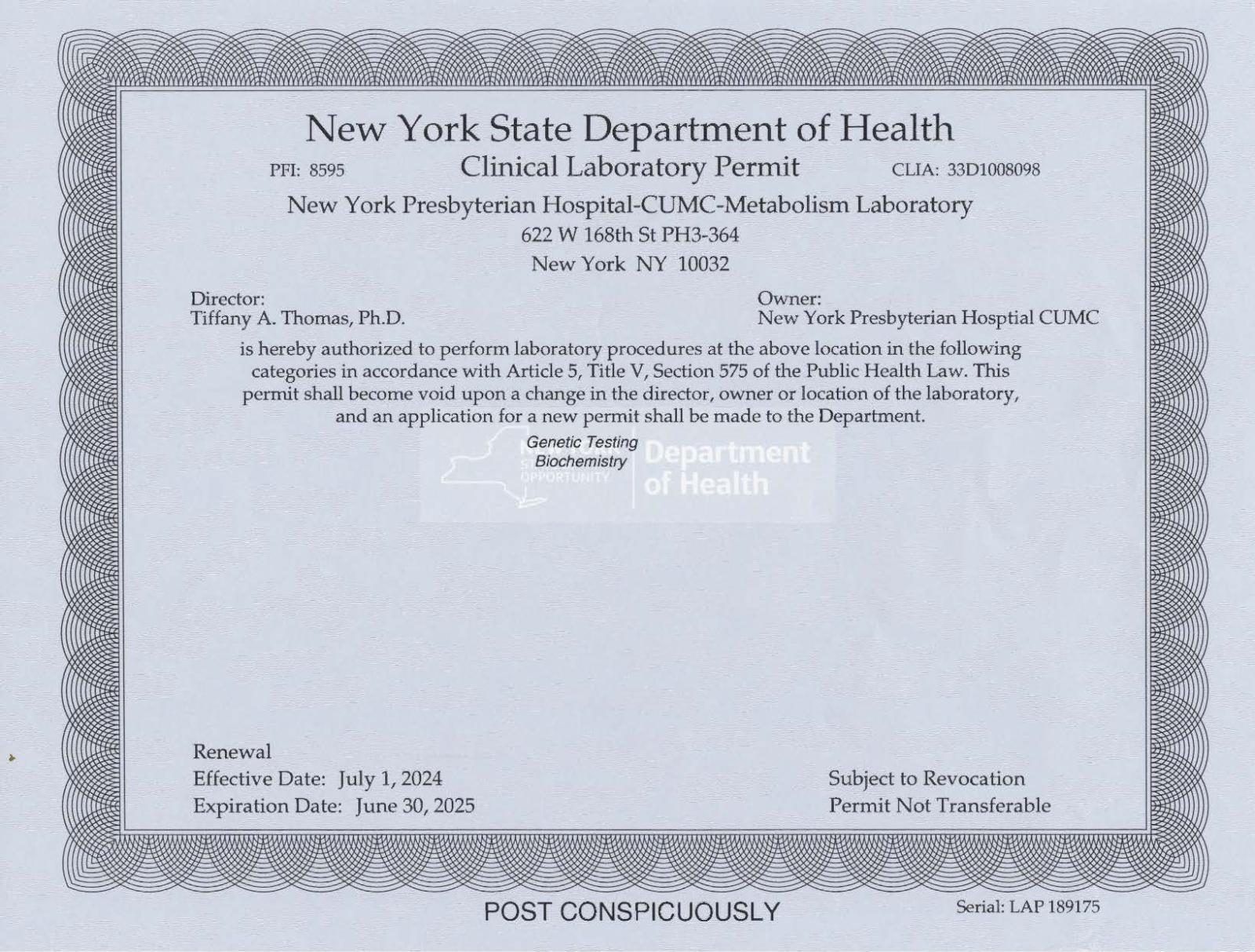 Laboratory Permits and Accreditations | Pathology