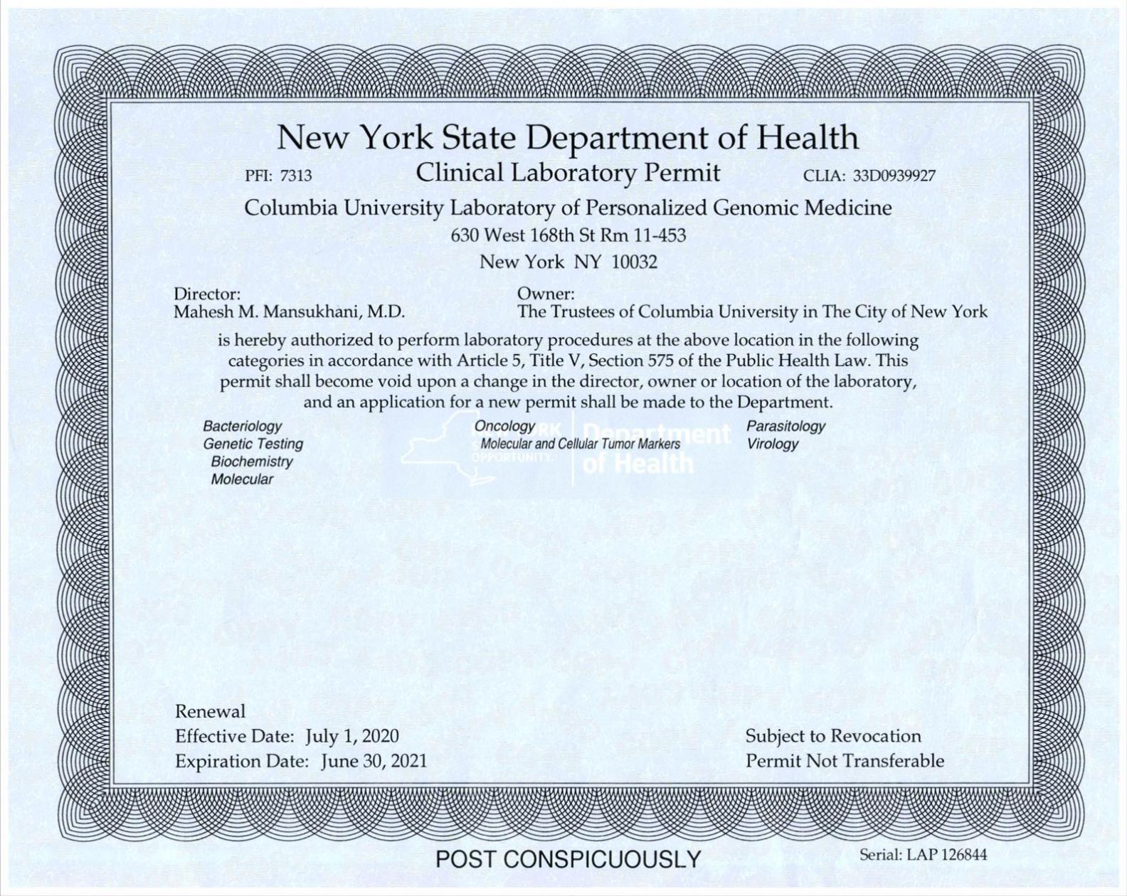 Laboratory Permits and Accreditations | Pathology