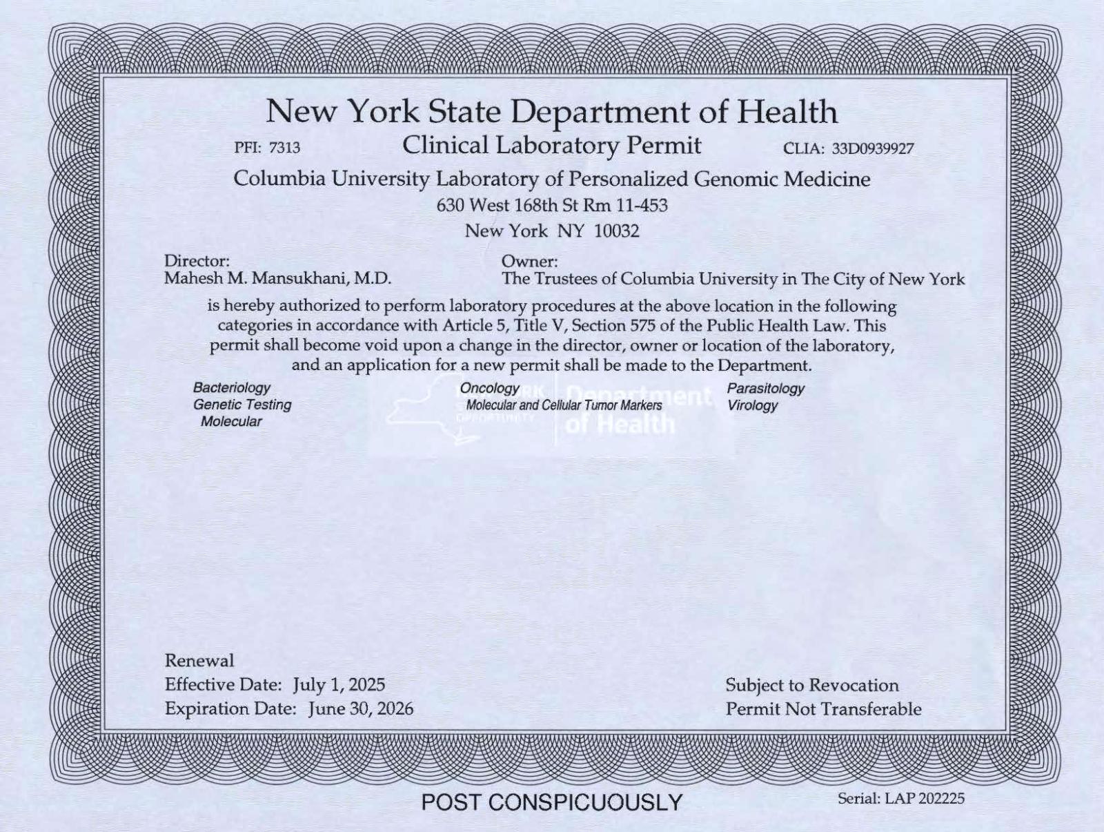 Laboratory Permits and Accreditations | Pathology
