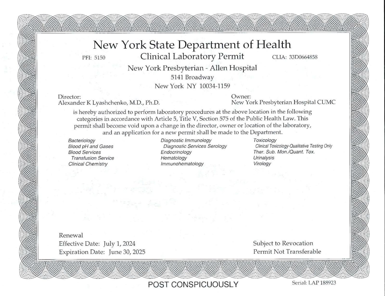 Laboratory Permits and Accreditations | Pathology
