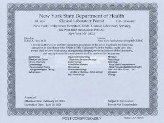 Laboratory Permits and Accreditations | Pathology