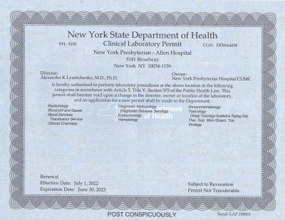 Laboratory Permits and Accreditations | Pathology