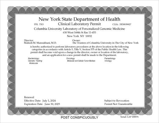 Laboratory Permits and Accreditations | Pathology