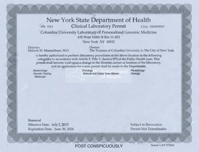 Laboratory Permits and Accreditations | Pathology