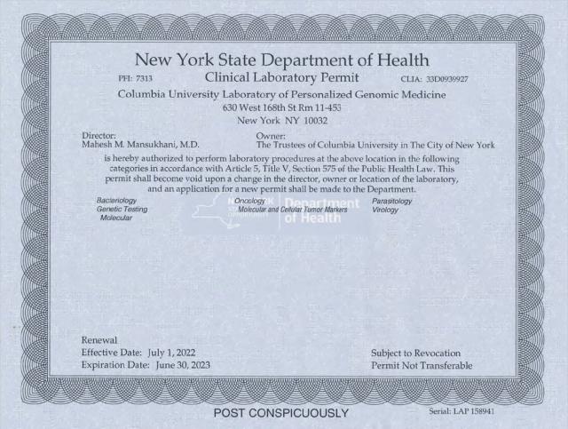 Laboratory Permits and Accreditations | Pathology