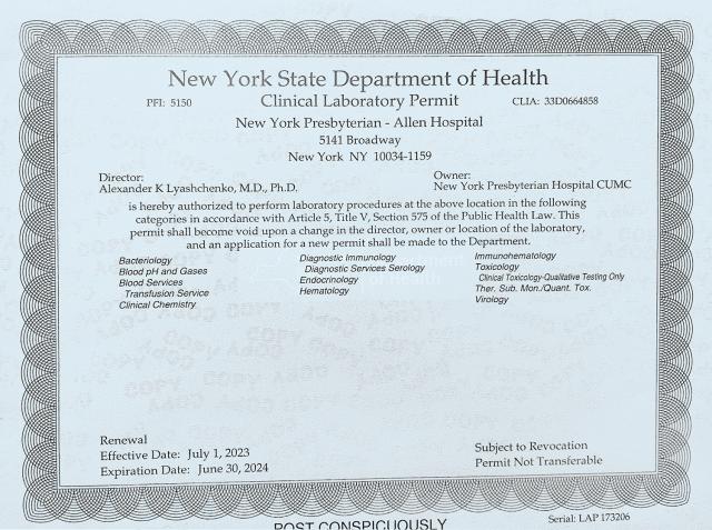 Laboratory Permits and Accreditations | Pathology