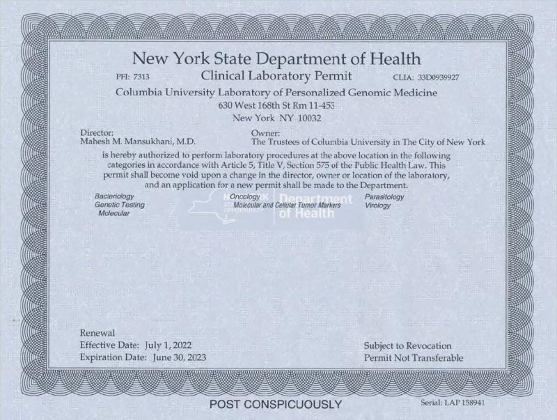 Laboratory Permits and Accreditations | Pathology