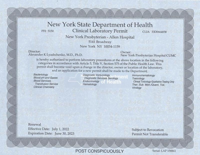 Laboratory Permits and Accreditations | Pathology