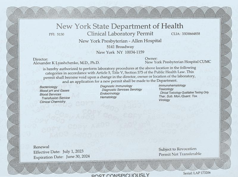 Laboratory Permits and Accreditations | Pathology